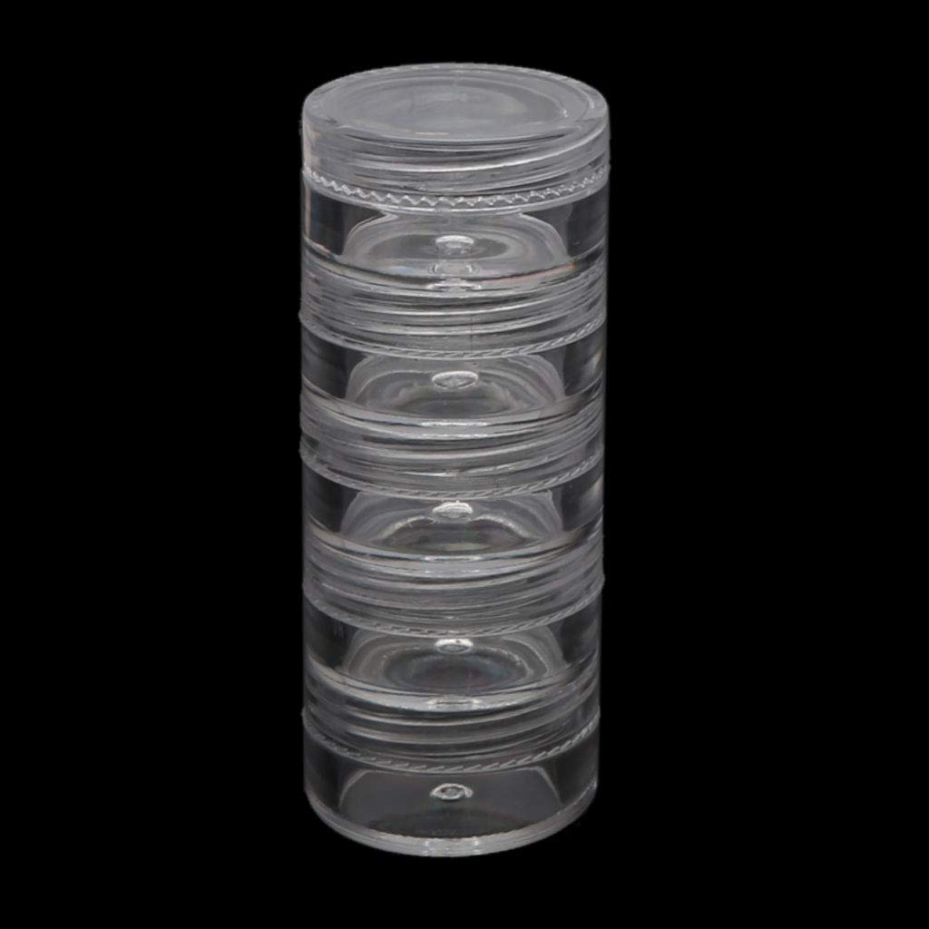 Hibye 1 Set 5 Layer Cylinder Stackable Bead Containers Plastic Round Clear Storage Jar Box for Beads Buttons Crafts Small Item