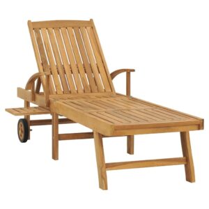 vidaXL Sun Lounger in Solid Teak Wood with Adjustable Backrest, and Wheels for Easy Mobility, Fine Sanded, Weather-Resistant