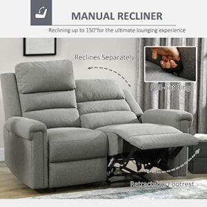 HOMCOM 2 Seater Recliner Sofa with Manual Pull Tab, Fabric Reclining Sofa, RV Couch, Home Seating, Gray