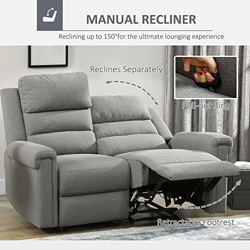 HOMCOM 2 Seater Recliner Sofa with Manual Pull Tab, Fabric Reclining Sofa, RV Couch, Home Seating, Gray