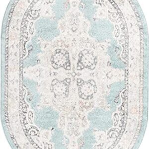 Unique Loom Parker Collection Area Rug - Merakli (4' x 6' Oval, Aqua/ Beige)