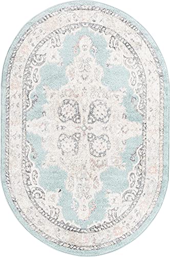 Unique Loom Parker Collection Area Rug - Merakli (4' x 6' Oval, Aqua/ Beige)