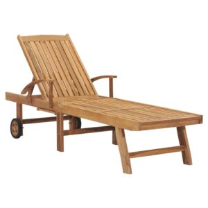 vidaxl sun lounger in solid teak wood with adjustable backrest, and wheels for easy mobility, fine sanded, weather-resistant