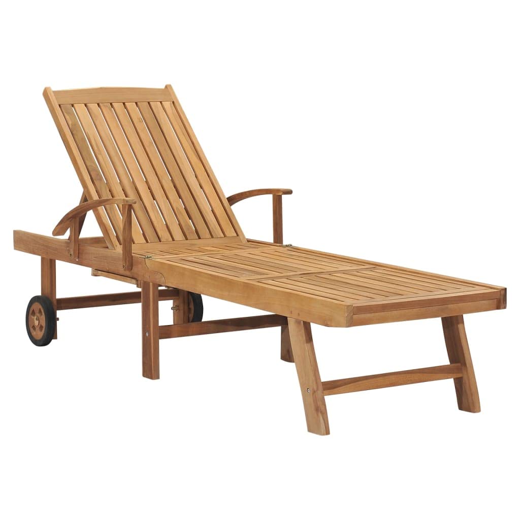 vidaXL Sun Lounger in Solid Teak Wood with Adjustable Backrest, and Wheels for Easy Mobility, Fine Sanded, Weather-Resistant