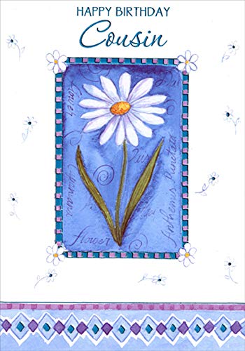 Designer Greetings Single Daisy Inside Blue Foil Lined Frame Cousin Birthday Card