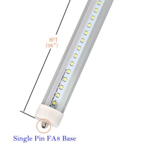 8 Foot LED Bulbs, 50W FA8 Single Pin Base, 6000LM 5000K Led Tube Light, Replace T8 T10 T12 Fluorescent Light(Clear Cover 12 Pack)