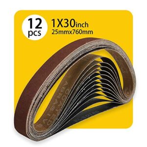 1 x 30 Inch 120 Grit Sanding Belt | Premium Aluminum Oxide Sanding Belt | Premium Sander Sandpaper – 12 Pack