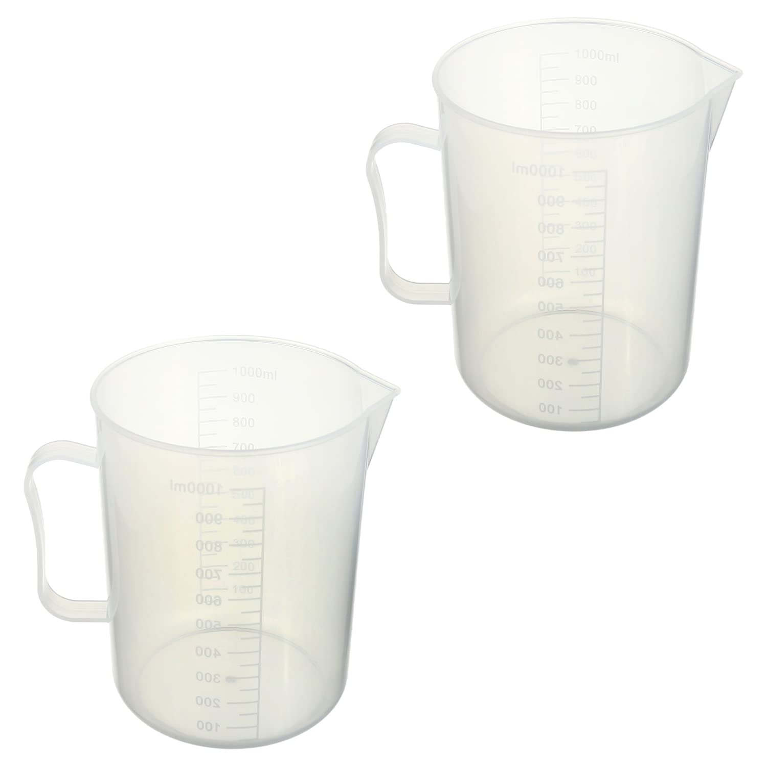 Bettomshin 2Pcs 1000ml Metric Plastic Beaker with Handle, Lab Beakers Multipurpose Mixing Cups Measuring Cup Transparent for Lab Kitchen Liquids