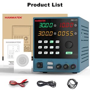 Programmable DC Power Supply (0-30 V 0-10 A) HM310T High Precision 4-Digit Voltage Current Power Time Display Variable Switching Digital Power Supply with PC Software and USB Interface