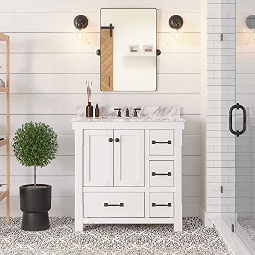 Tuscany 36-inch Bathroom Vanity (Carrara/White): Includes White Cabinet with Authentic Italian Carrara Marble Countertop and White Ceramic Sink