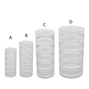 Hibye 1 Set 5 Layer Cylinder Stackable Bead Containers Plastic Round Clear Storage Jar Box for Beads Buttons Crafts Small Item