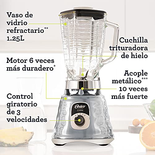 Oster Original 3 Speed Chrome Blender, 6 Times more Durable Motor, 10 Times Stronger, 5 Cup Glass Jar