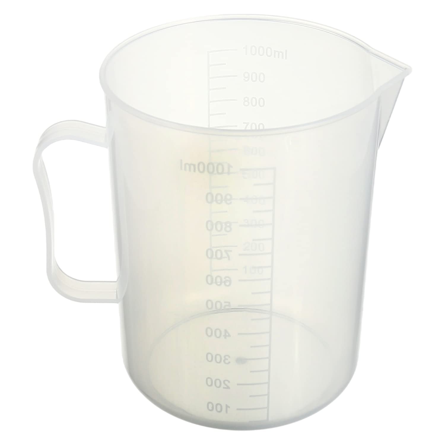 Bettomshin 2Pcs 1000ml Metric Plastic Beaker with Handle, Lab Beakers Multipurpose Mixing Cups Measuring Cup Transparent for Lab Kitchen Liquids