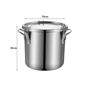 Stockpots Large Stock Pot,304 Stainless Steel Sealed Bucket, Sealed jar with lid，Double-layer Thickened, 24-hour Heat Preservation (Color : Silver, Size : 35cm35cm(33L))