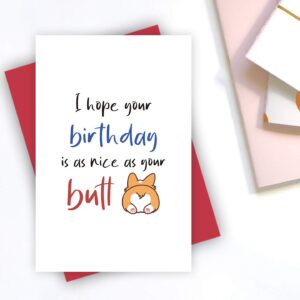 Alzombi Funny Happy Birthday Card, Cute Corgi Butt Bday Card for Husband Wife, Cheeky Love Card for Him Her