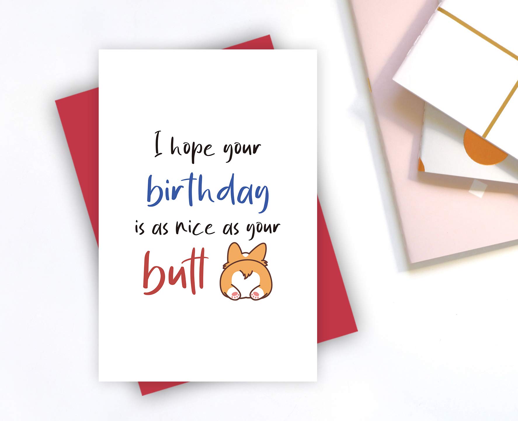 Alzombi Funny Happy Birthday Card, Cute Corgi Butt Bday Card for Husband Wife, Cheeky Love Card for Him Her