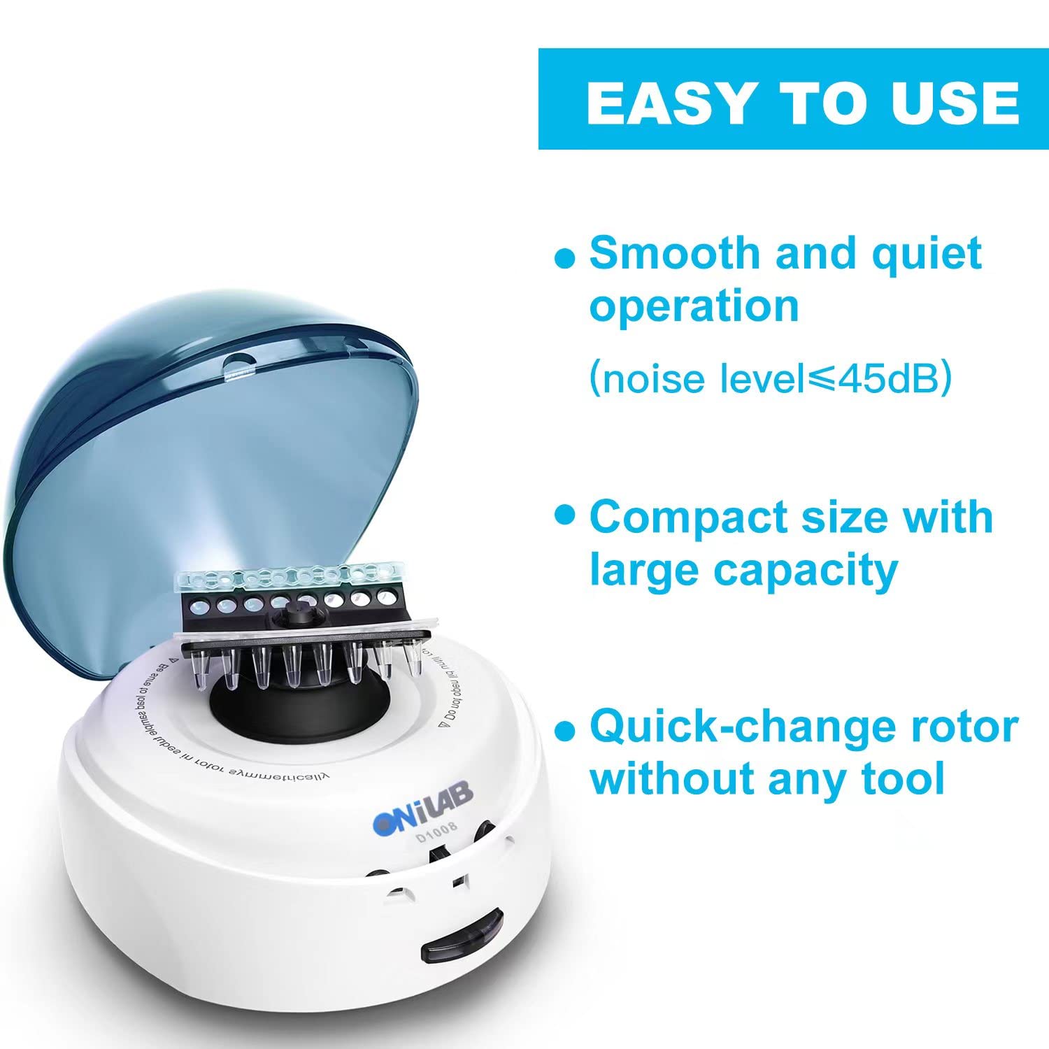 ONiLAB's Scientific Mini Centrifuge 7000RPM, 2680 x g RCF, Lab Benchtop Centrifuge with 2 Rotors for 8 x 0.2/0.5/1.5/2.0ml and 0.2mL×32 PCR Strips, Low Noise≤45dB, 100-240V,Blue lid