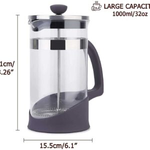 Kitchenexus French Press Coffee Maker, Coffee Press & Tea Maker with Stainless Steel Filter, Portable Glass Coffee Press with 4 Filter Screens 32oz/1000ML, Ideal for Camping Travel