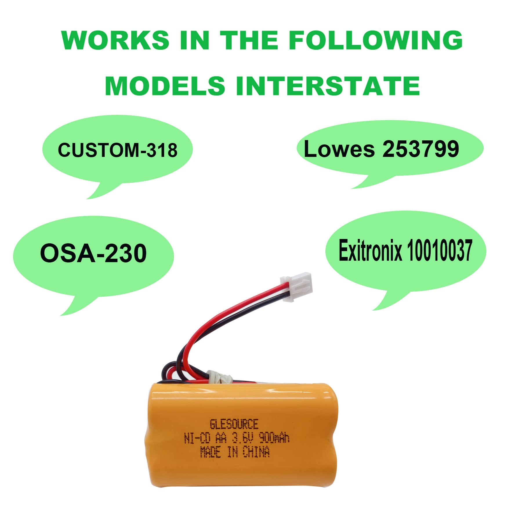 GLESOURCE 3.6V 900mAh Exit Sign Emergency Light Battery Replacement for Exitronix 10010037, Max Power B2-0031 MH468886, Unitech LEDR-1 6200RP, Dantona CUSTOM-318 OSA230, Lowes 253799 (4 Pack)