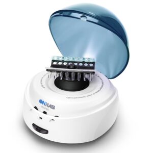 onilab's scientific mini centrifuge 7000rpm, 2680 x g rcf, lab benchtop centrifuge with 2 rotors for 8 x 0.2/0.5/1.5/2.0ml and 0.2ml×32 pcr strips, low noise≤45db, 100-240v,blue lid