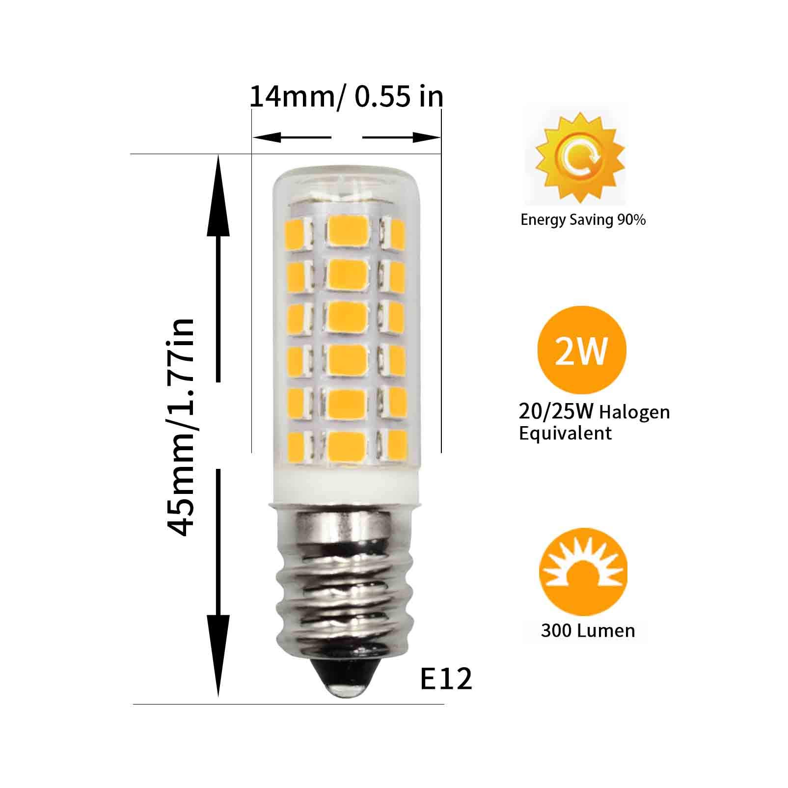 5 Pack E12 Led bulb 2W Equivalent to 20W 25W Warm White 3000K 300Lm AC 110V 120V C7 E12 Edison Base Update Compact Small Light for Ceiling Fan Bedroom Salt Lighthouse Chandelier Not-dimmableLamp