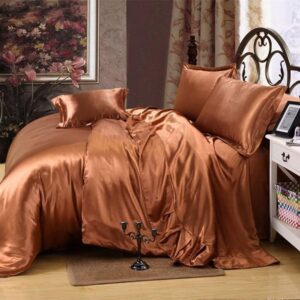 Versatile Bedding Queen Taupe Washed Soft Silky Satin, 4-Piece Bed Sheet Set (1 Zipper Closure Duvet Cover, 1 Fitted Sheet 21" Deep and 2 Pillowcase) Duvet Set - 4 PCs Duvet Cover Set