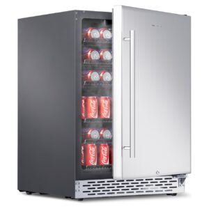 phiestina 24 inch indoor/outdoor beverage refrigerator 175 cans built-in/freestanding beverage fridge cooler lockable stainless steel door auto defrost quiet for home/commercial,6 removable shelves