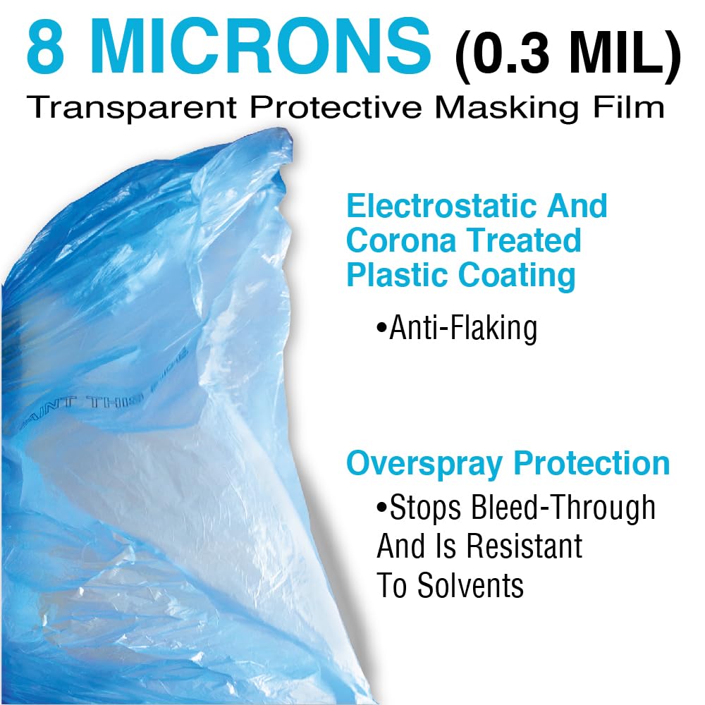 MAXIFILM 16ft x 350ft Roll of Blue Overspray Paintable Masking Plastic Sheeting -8 Micron, 0.3 Mil, Protective Masking Film Cover, Auto Painting, Cover Cloth Home Walls Furniture (1, 16ft x 350ft)