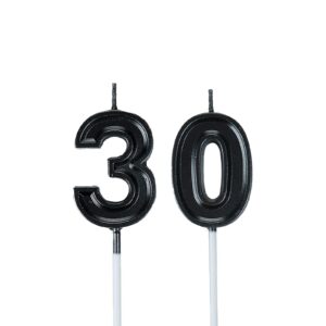 bailym black 30th birthday candles, number 30 cake topper for men birthday decorations party decoration