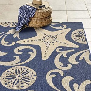 Gertmenian Indoor Outdoor Area Rug, Classic Flatweave, Washable, Stain & UV Resistant Carpet, Deck, Patio, Poolside & Mudroom, 6x9 Ft Medium, Party Starfish Sand Dollar, Navy Blue Sand