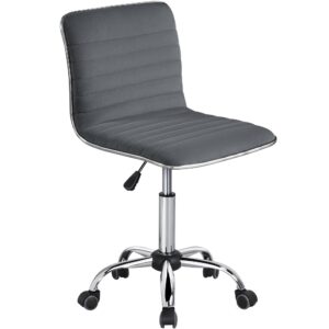 yaheetech velvet armless office chair, ergonomic low back desk chair with adjustable height/wheels, dark gray