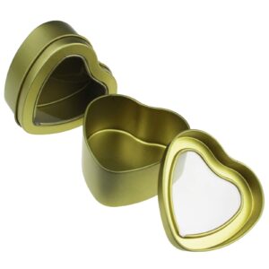 Thintinick 12-Pack 4oz Empty Heart Shaped Metal Tins with Clear View Window Lids for Candle Making, Candies, Gifts & Treasures (Golden)