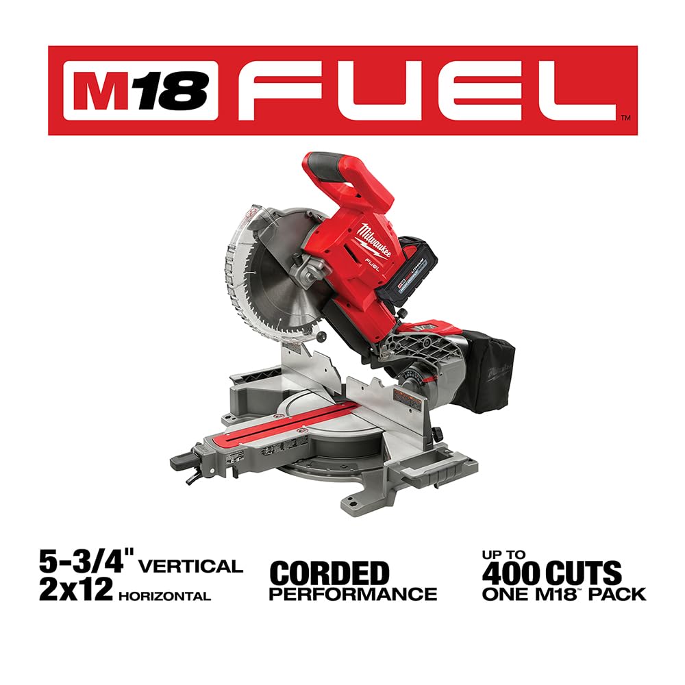 MILWAUKEE M18 Fuel 18v Red Lithium-Ion Brushless Cordless 10in. Dual Bevel Sliding Compound Miter Saw with (1) 8.0 Ah Battery