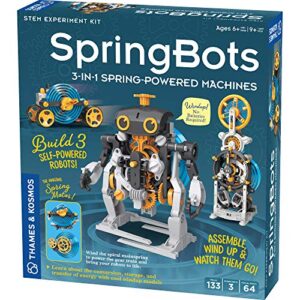 thames & kosmos springbots stem kit | build 3 spring-powered| race car, walking robot, countdown timer powered by a mainspring | learn about potential & kinetic energy, gears & springs, black , 10 x 2.5 x 11 inches