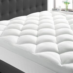 minoroty extra thick mattress topper twin size, down alternative fill plush mattress pad cover topper, cooling pillow top with 8-21inch deep pocket, white