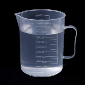 Bettomshin 2Pcs 1000ml Metric Plastic Beaker with Handle, Lab Beakers Multipurpose Mixing Cups Measuring Cup Transparent for Lab Kitchen Liquids