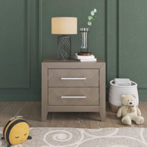 Child Craft Kieran 2 Drawer Nightstand for Nursery or Bedroom, Large Storage Drawers, Made of Sturdy Pinewood, Non-Toxic, Baby Safe Finish (Crescent Gray)