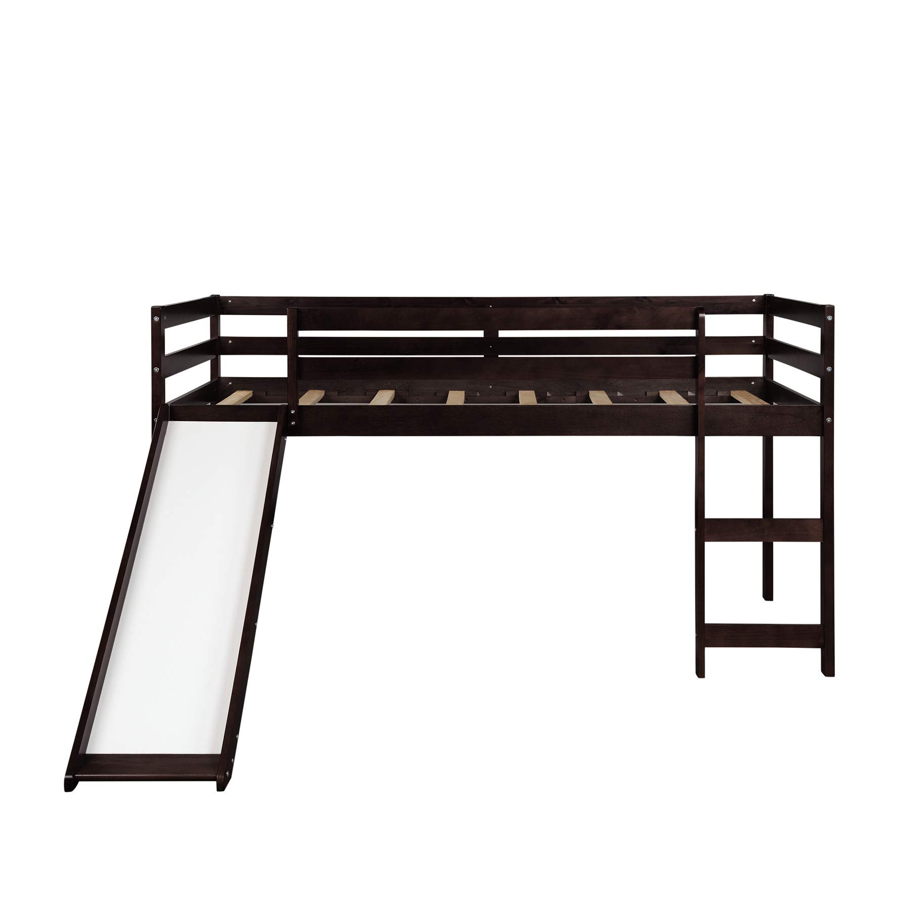 Harper & Bright Designs Loft Bed Twin with Slide, Kids loft Bed,Wood Low Profile for Kids, Built-in Ladder and Guard Rail,No Box Spring Needed,Espresso