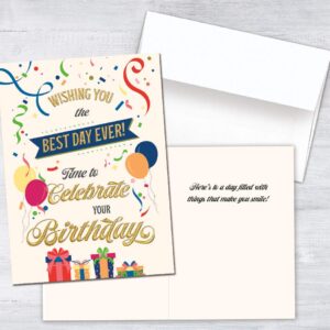 25 Business Birthday Cards - Beautiful Celebration Design with Gold Glitter Foil Embossing - 26 White Envelopes - FSC Mix