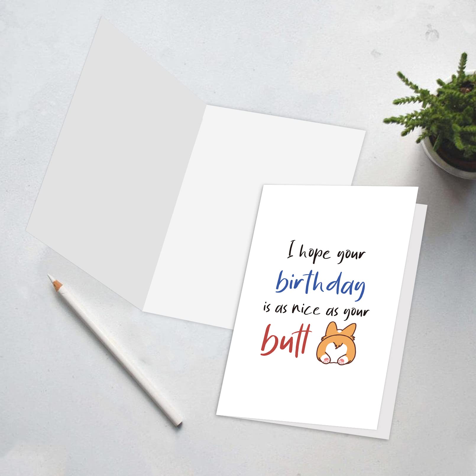 Alzombi Funny Happy Birthday Card, Cute Corgi Butt Bday Card for Husband Wife, Cheeky Love Card for Him Her