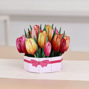 UNIPOP Tulips Bouquet Pop Up Card, Anniversary Card for Wife, Valentine Day Card for Her & Daughter, Happy Mothers Day Card, Thank You Card, Flower 3D Card