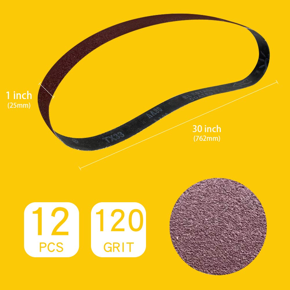 1 x 30 Inch 120 Grit Sanding Belt | Premium Aluminum Oxide Sanding Belt | Premium Sander Sandpaper – 12 Pack