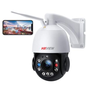 hxview ptz camera outdoor, 30x optical zoom security camera, 5mp wireless wifi rtsp ip camera, 1000ft night vision, auto tracking, emergency strobe light alarm, human detection, 2-way audio