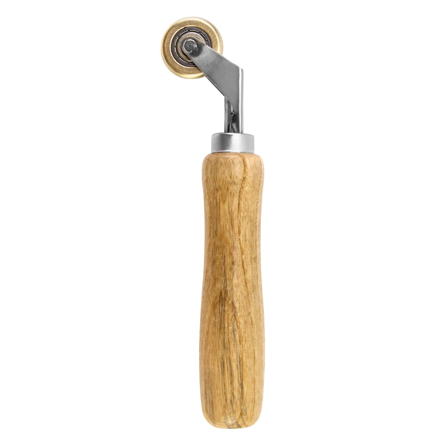 QWORK Brass Seam Roller, Roofing and Vinyl Flooring Detail Roller, with Wood Handle