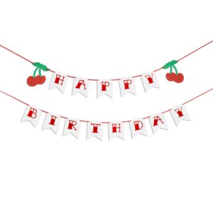 glitter cherry happy birthday banner 1950's party decoration pre-strung 1st birthday party decoration rockabilly themed birthday party banner