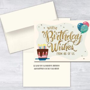 25 Premium Employee Birthday Cards - Elegant "From All Of Us" design with Gold Foil Embossing - 26 Vanilla Envelopes - FSC Mix