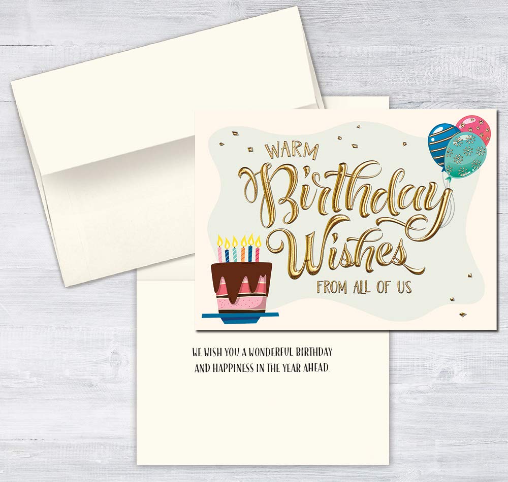 25 Premium Employee Birthday Cards - Elegant "From All Of Us" design with Gold Foil Embossing - 26 Vanilla Envelopes - FSC Mix