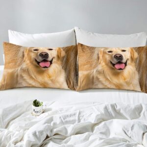 Golden Retriever Bed Sheet Set 3D Dog Print Bed Sheets for Kids Adults Cute Puppy Bedding Set Soft Warm Fluffy Dog Hair Fitted Sheet Bedroom Collection 3Pcs Full Size