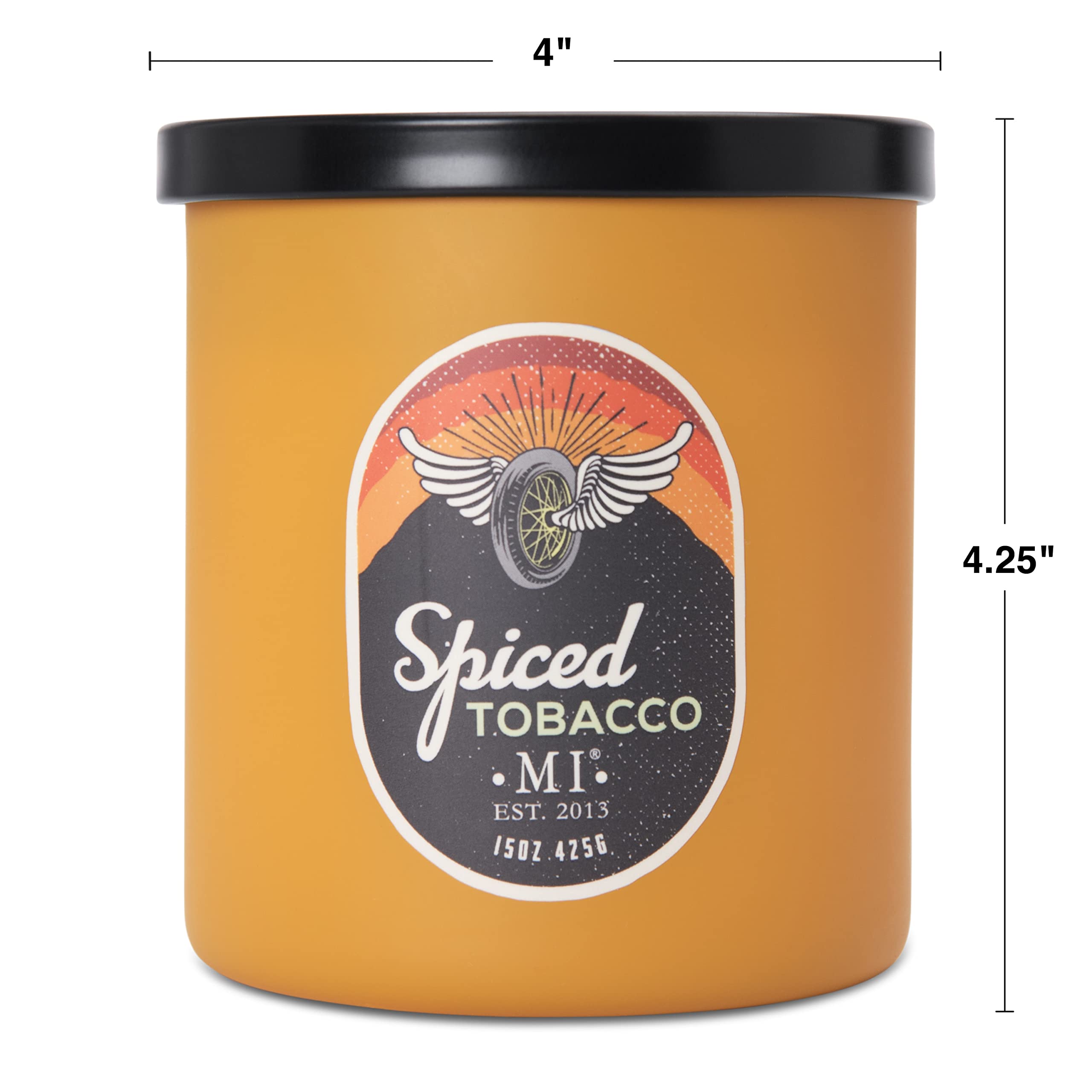 Manly Indulgence Spiced Tobacco Scented Jar Candle for Men, 2 Cotton Wick, All American Collection, Golden Yellow, 15 oz - Up to 60 Hours Burn, Soy Blend Wax, USA Poured