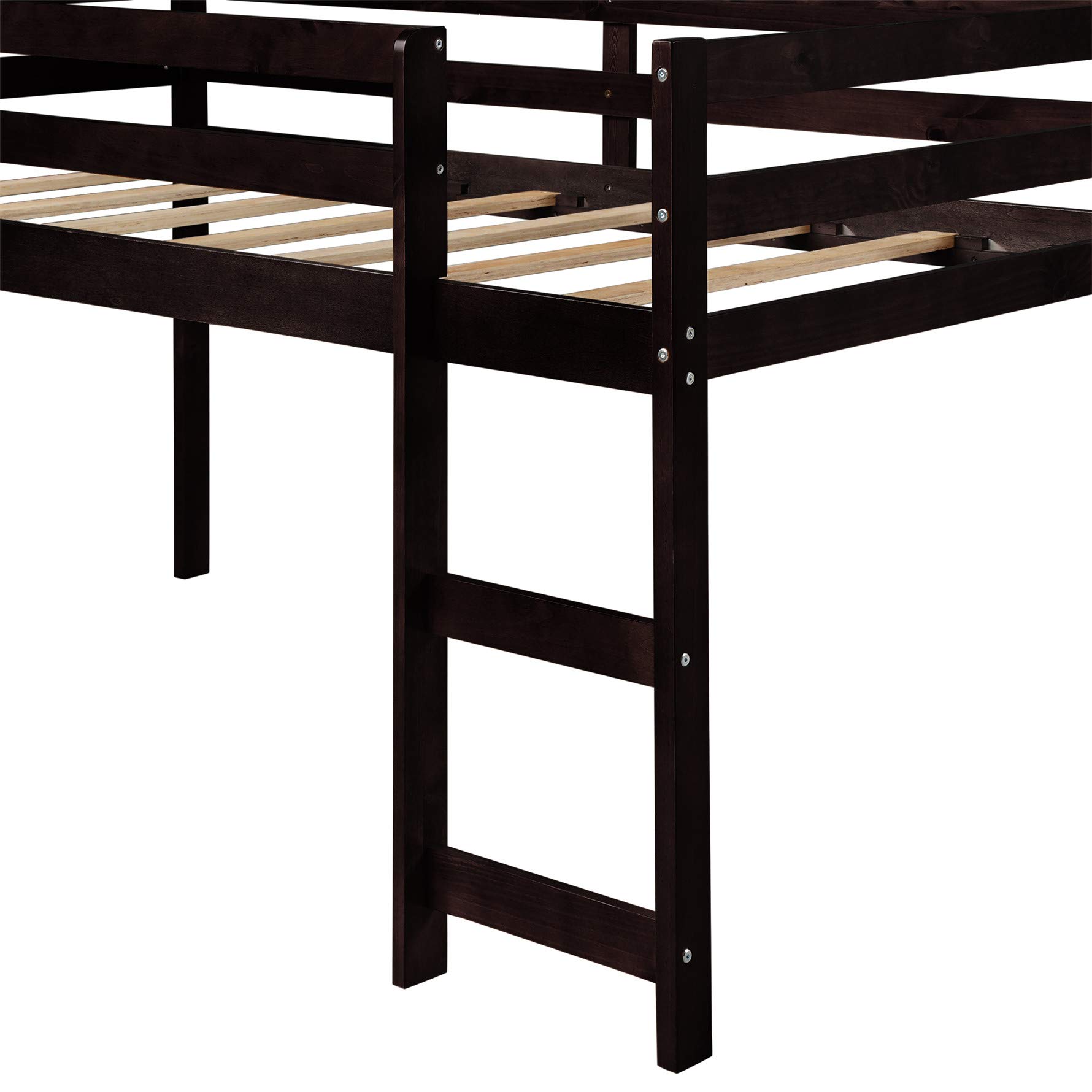 Harper & Bright Designs Loft Bed Twin with Slide, Kids loft Bed,Wood Low Profile for Kids, Built-in Ladder and Guard Rail,No Box Spring Needed,Espresso